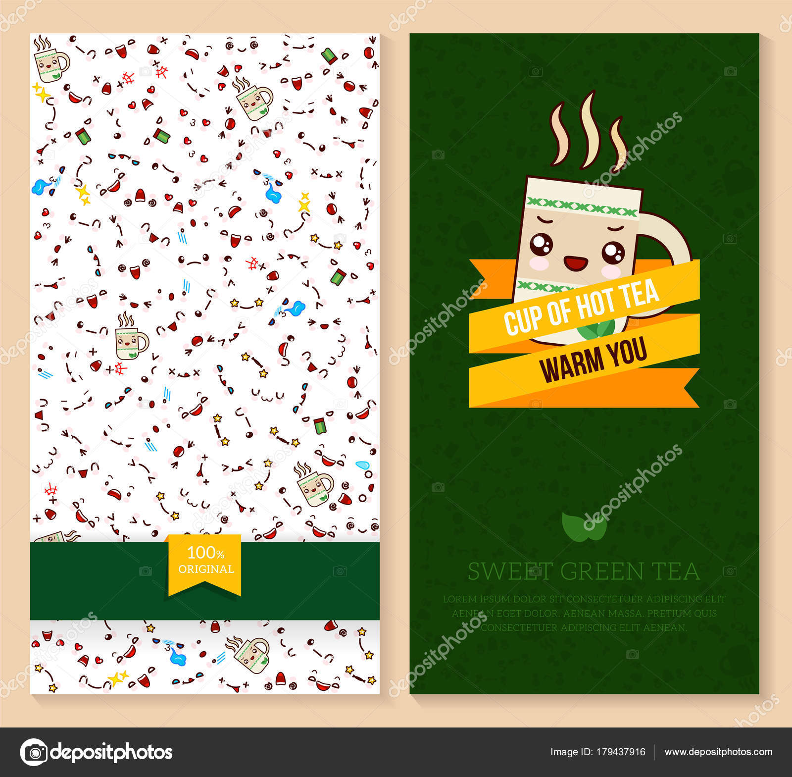 Kawaii two sided brochure, flyer for fast food. funny tickets design ...