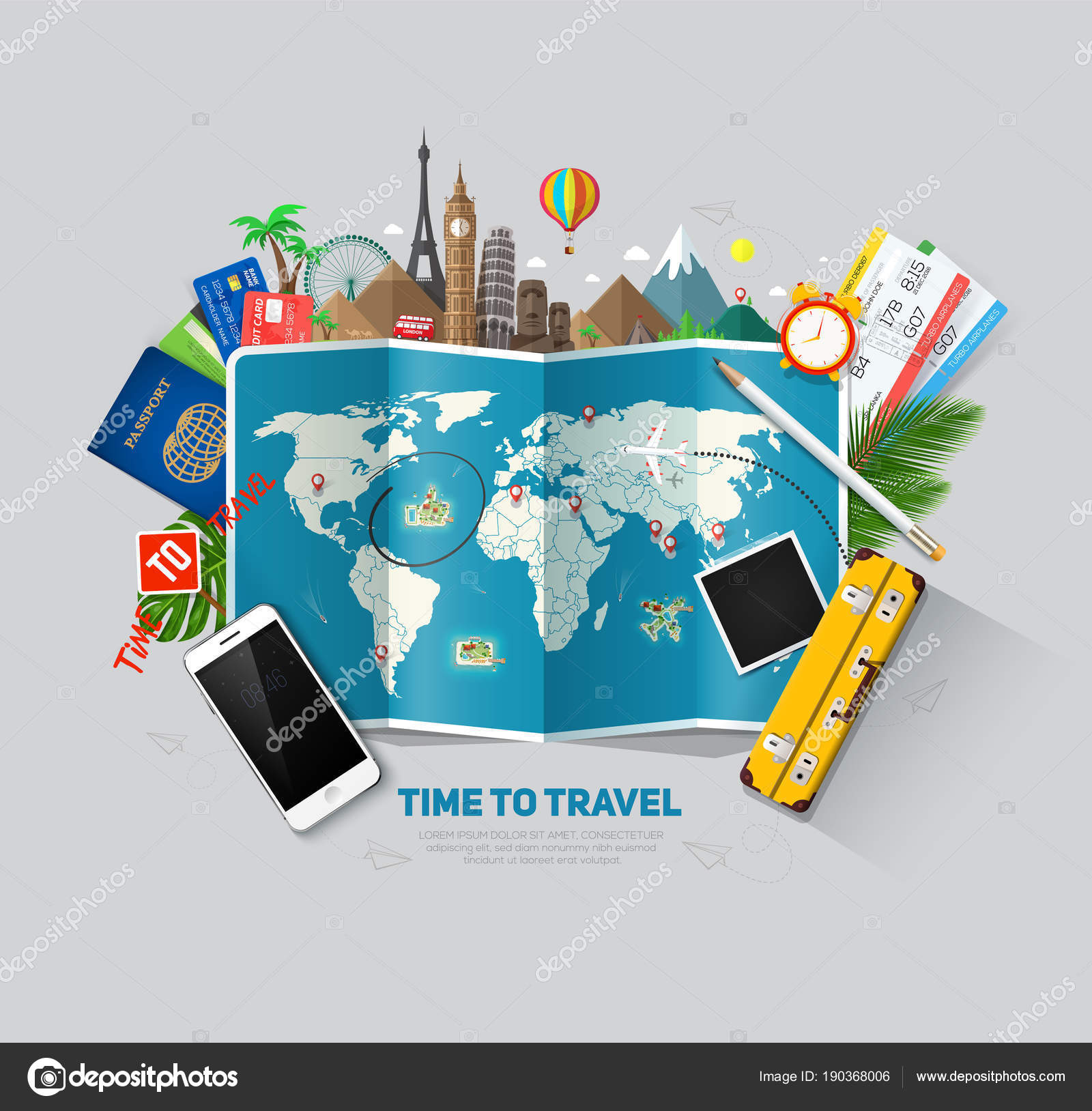 Travel and tourism background. Travel concept, ready for Summer. Top ...