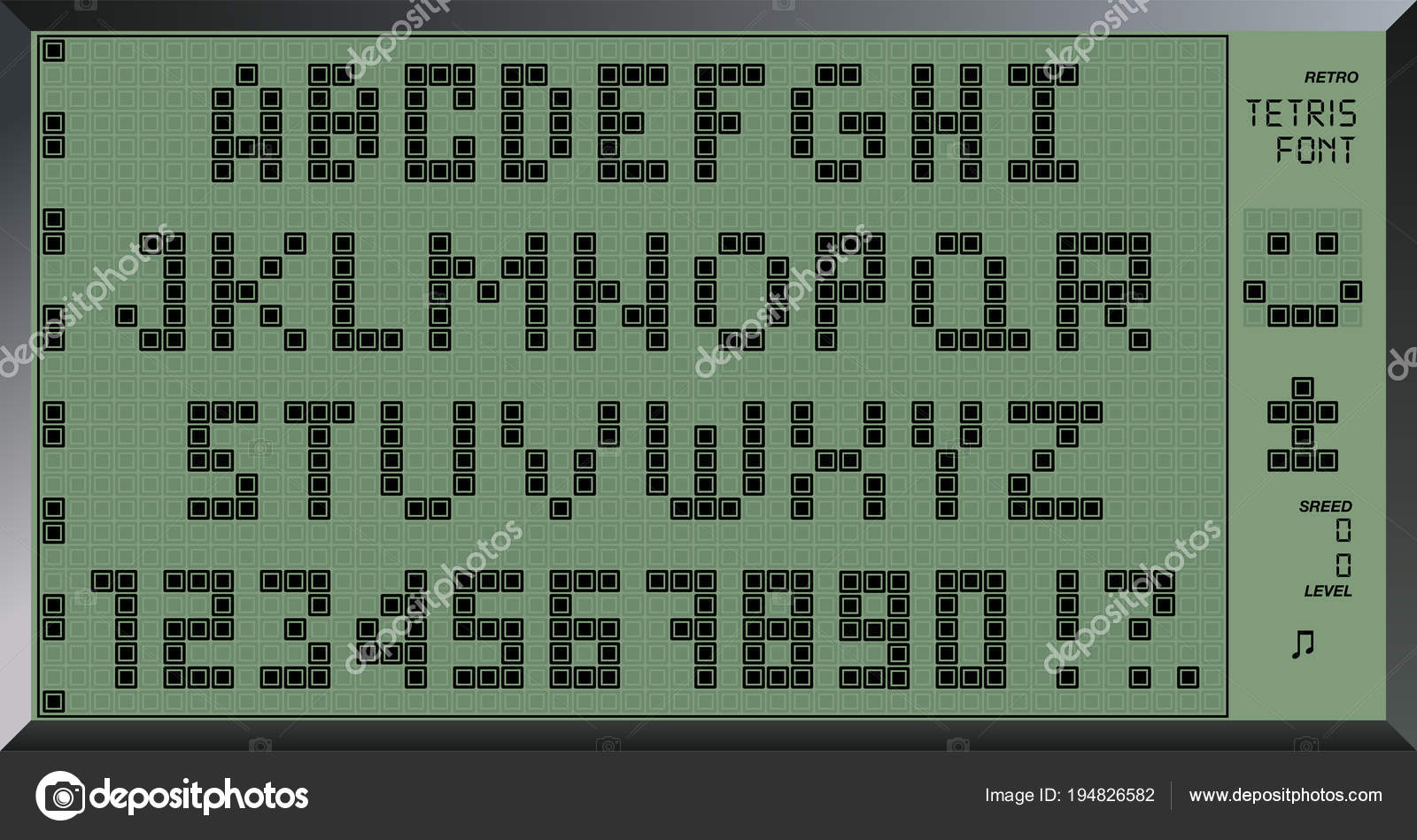 Retro tetris font. 8 bit letters and numbers. Old pixel game design ...