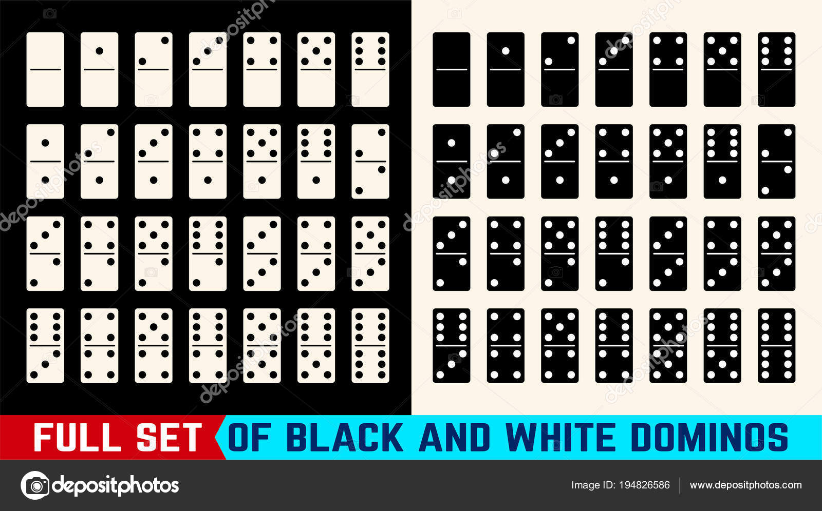 Black and white domino full set. Dominoes vector illustration in flat ...