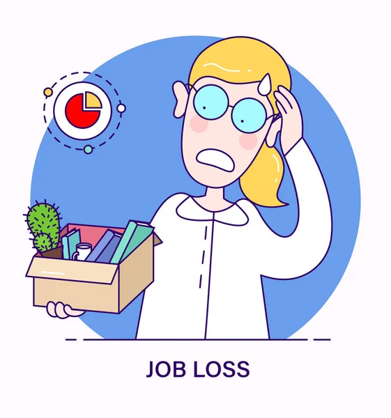 Job loss concept in flat cartoon style. Dismissed sad person carrying ...