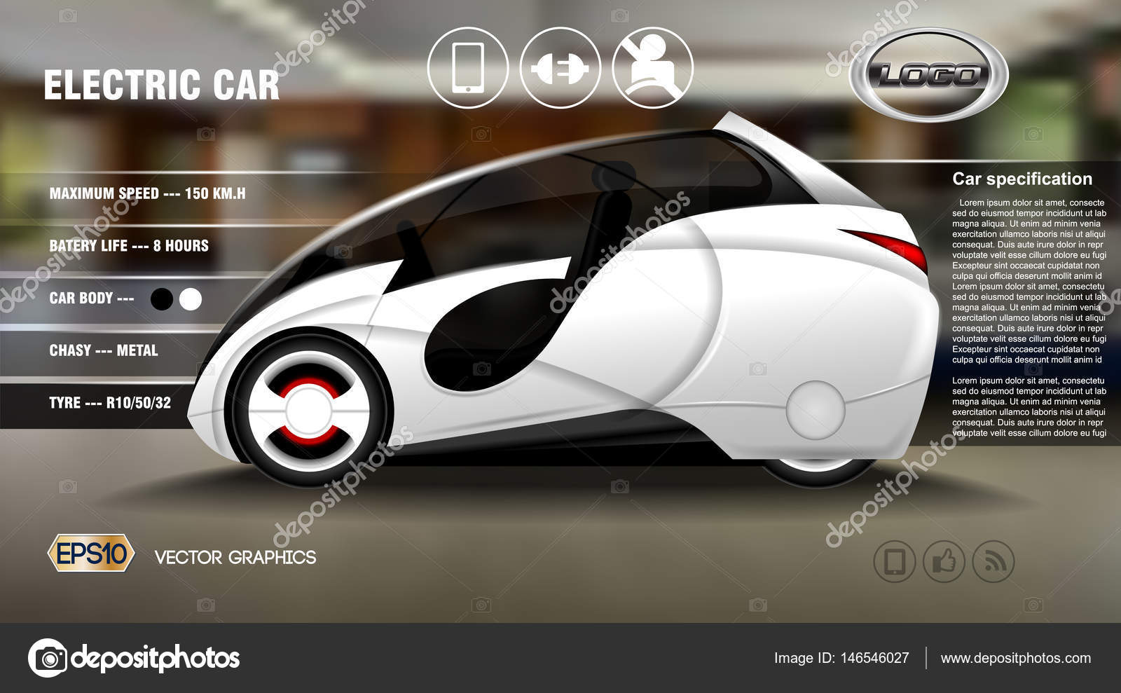 Realistic 3d Electric car infographic concept. Digital Vector Electric ...