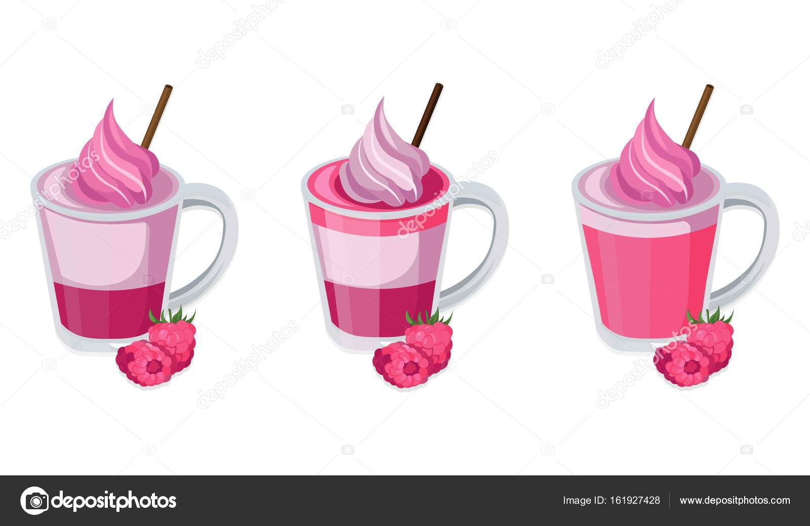 Summer raspberry cocktail fruits set vector. Fresh drink retro style ...