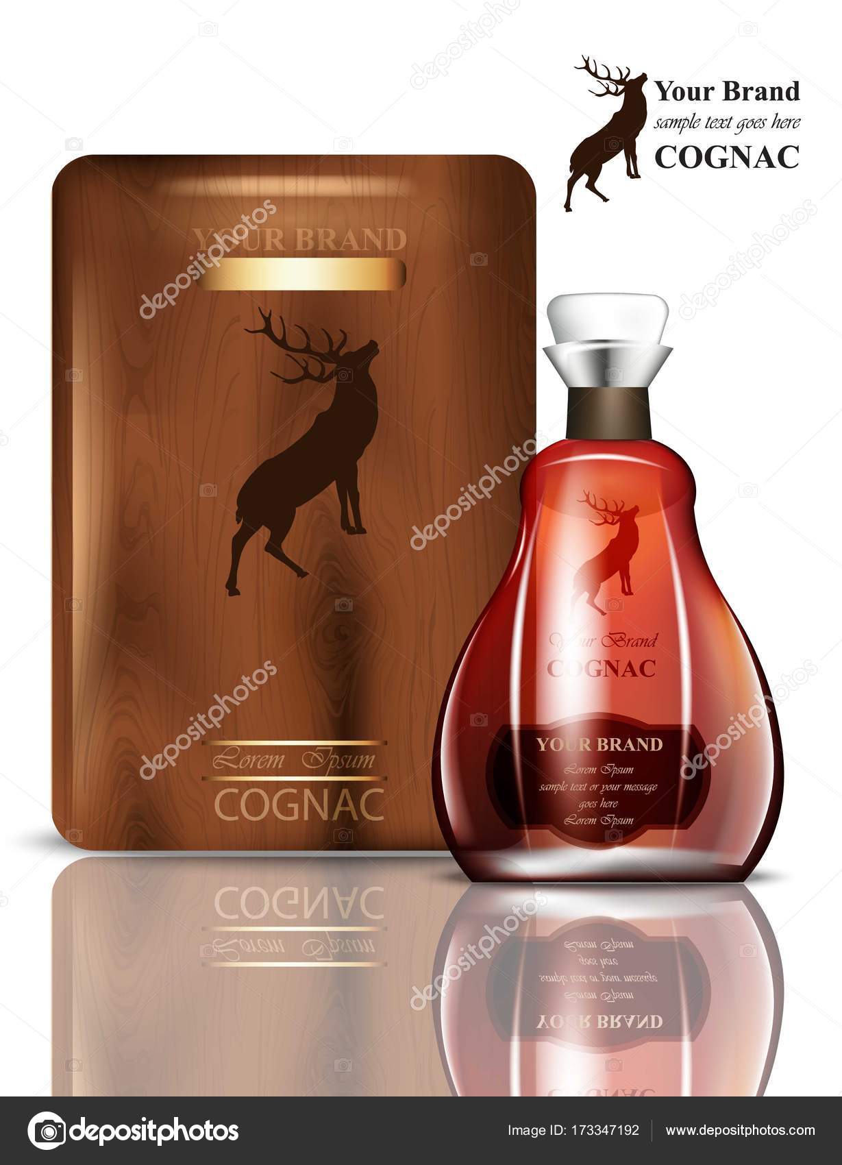 Old Cognac packaging design Vector. Realistic product with brand label ...