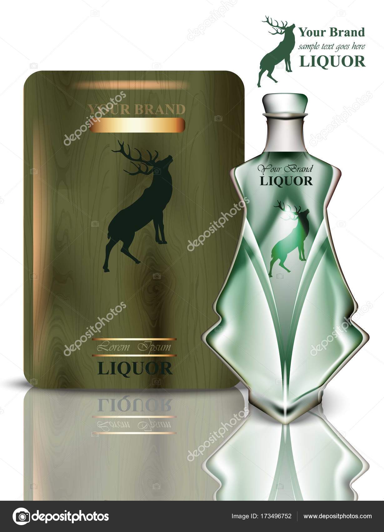 Liquor bottle packaging design Vector. Realistic product with brand ...