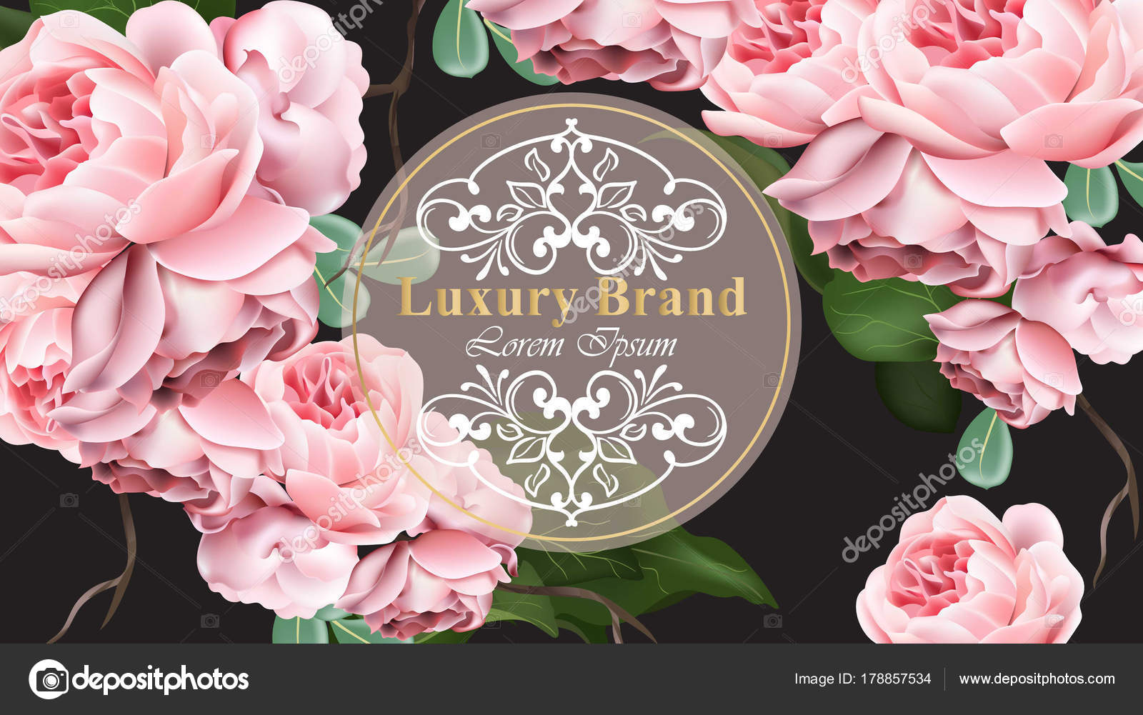 Rose flowers background template card Vector. Realistic 3d design decor round frames Stock ...