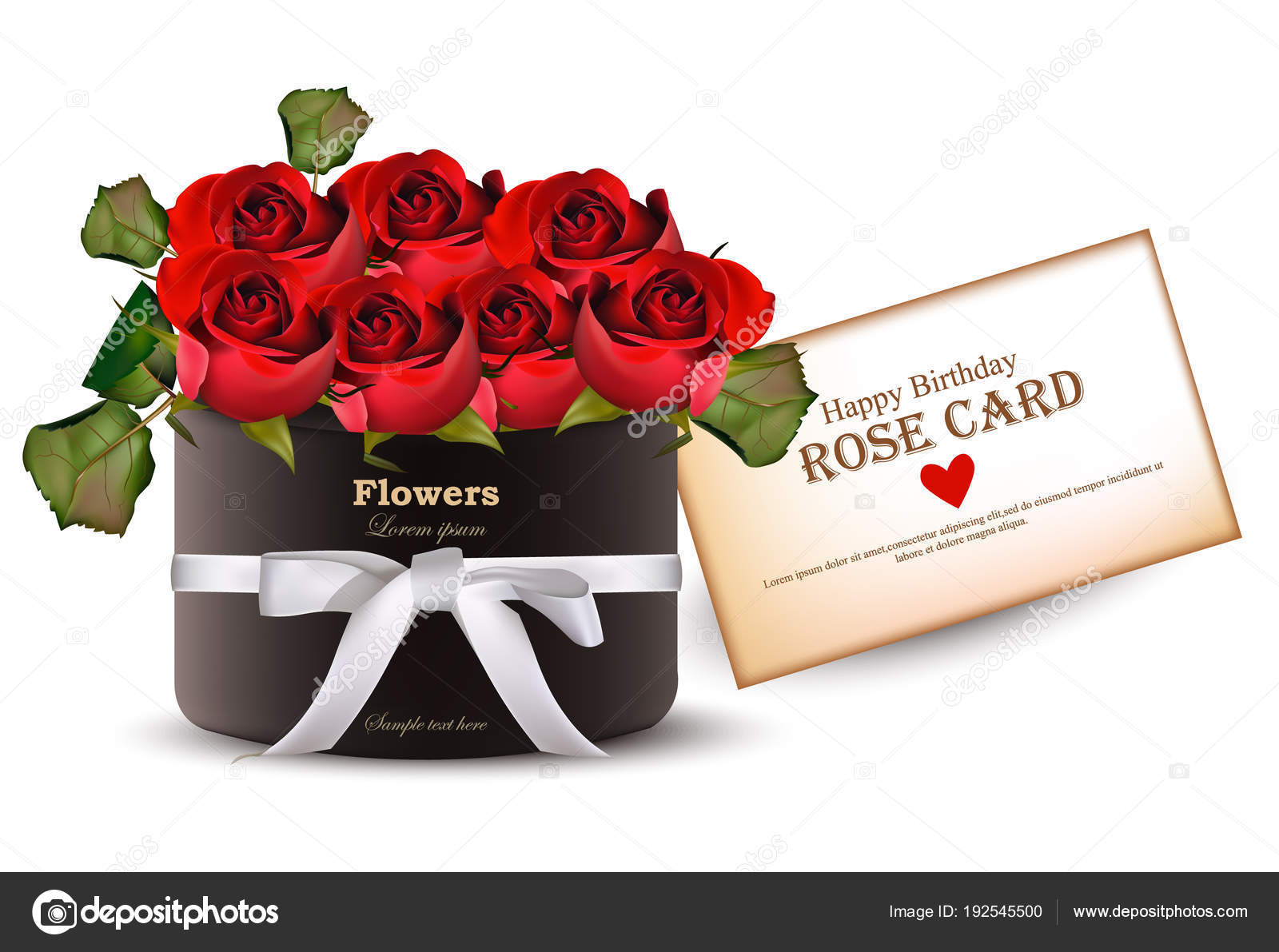 Red roses flowers bouquet card Vector realistic. Beautiful floral ...