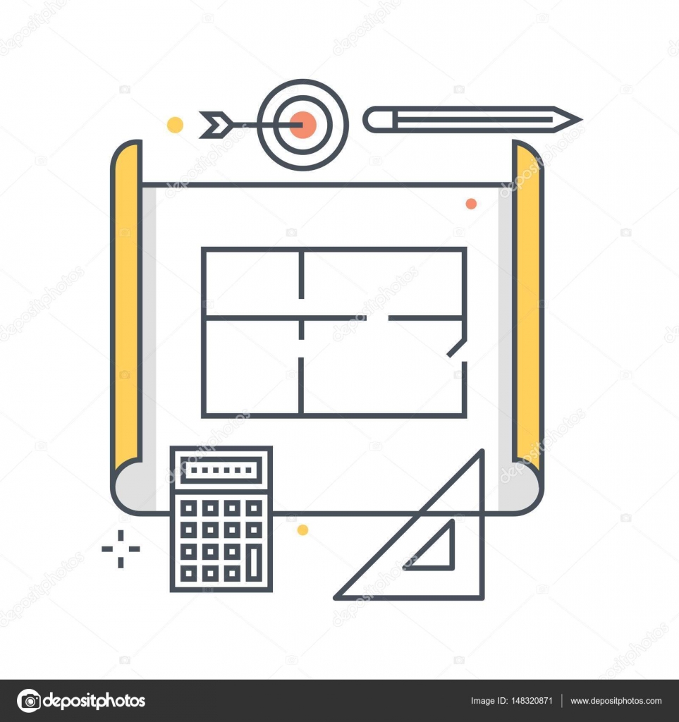Color line, blue print tools concept illustration, icon Stock Vector ...