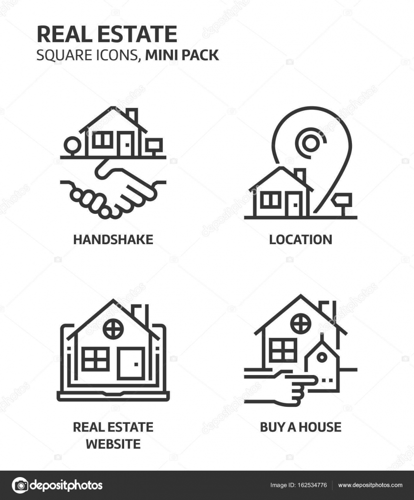 Real estate, square mini icon set. Stock Vector Image by ©Howcolour ...