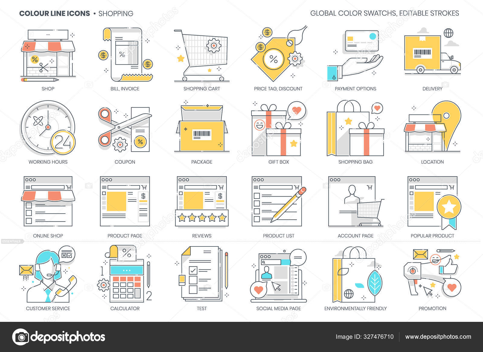 Shopping related, color line, vector icon, illustration set Stock ...