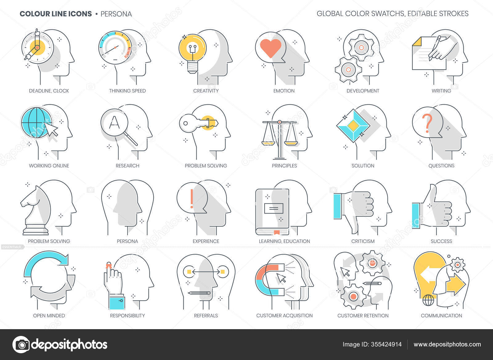 Persona Related Color Line Vector Icon Illustration Set Set Avatar ...