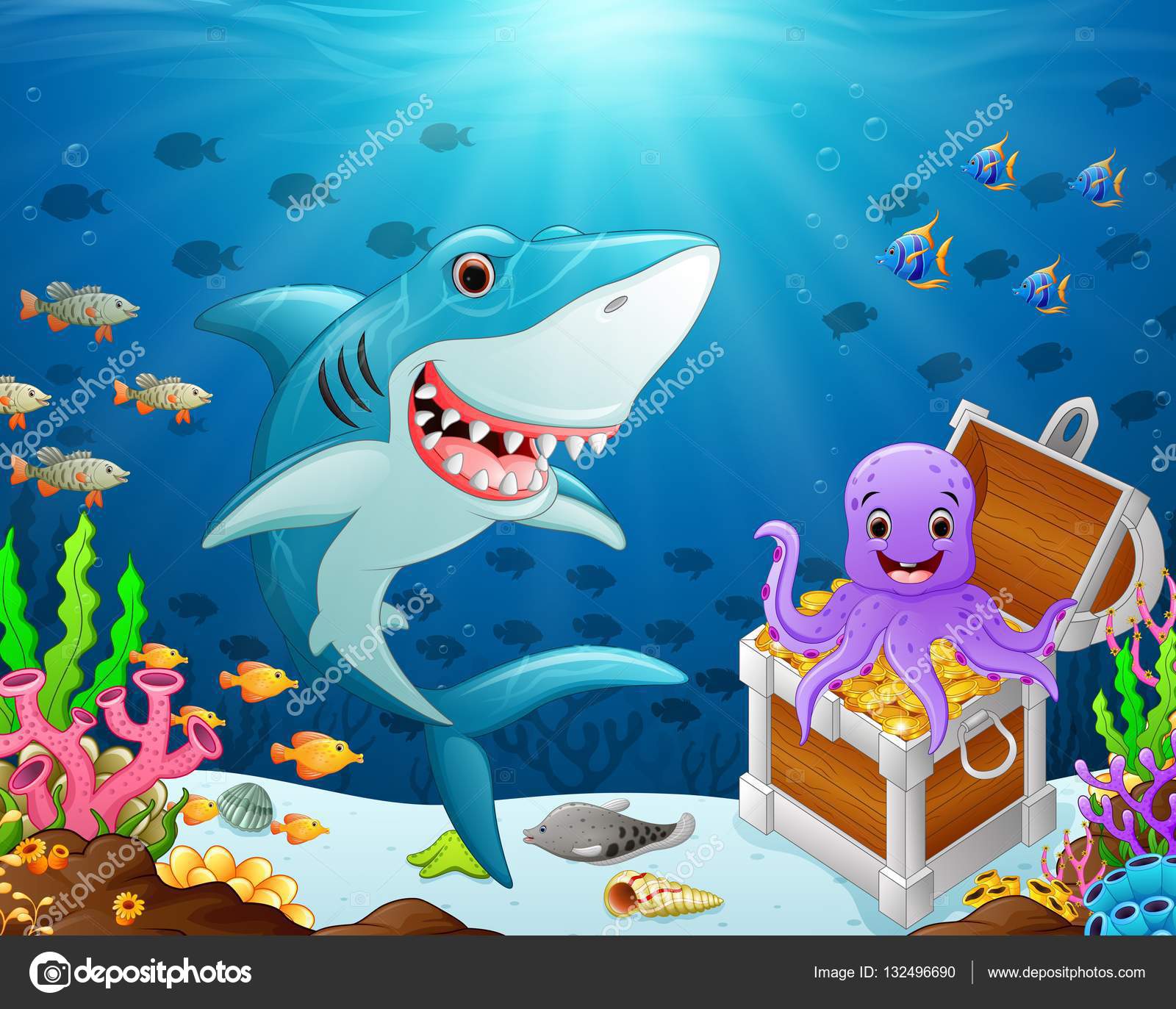 Cartoon Sharks In Water