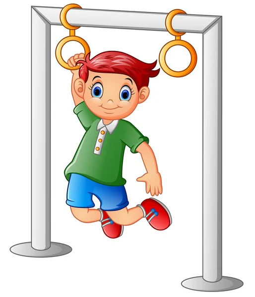 dibujos animados de un niño colgando en un globo — Vector de stock ...