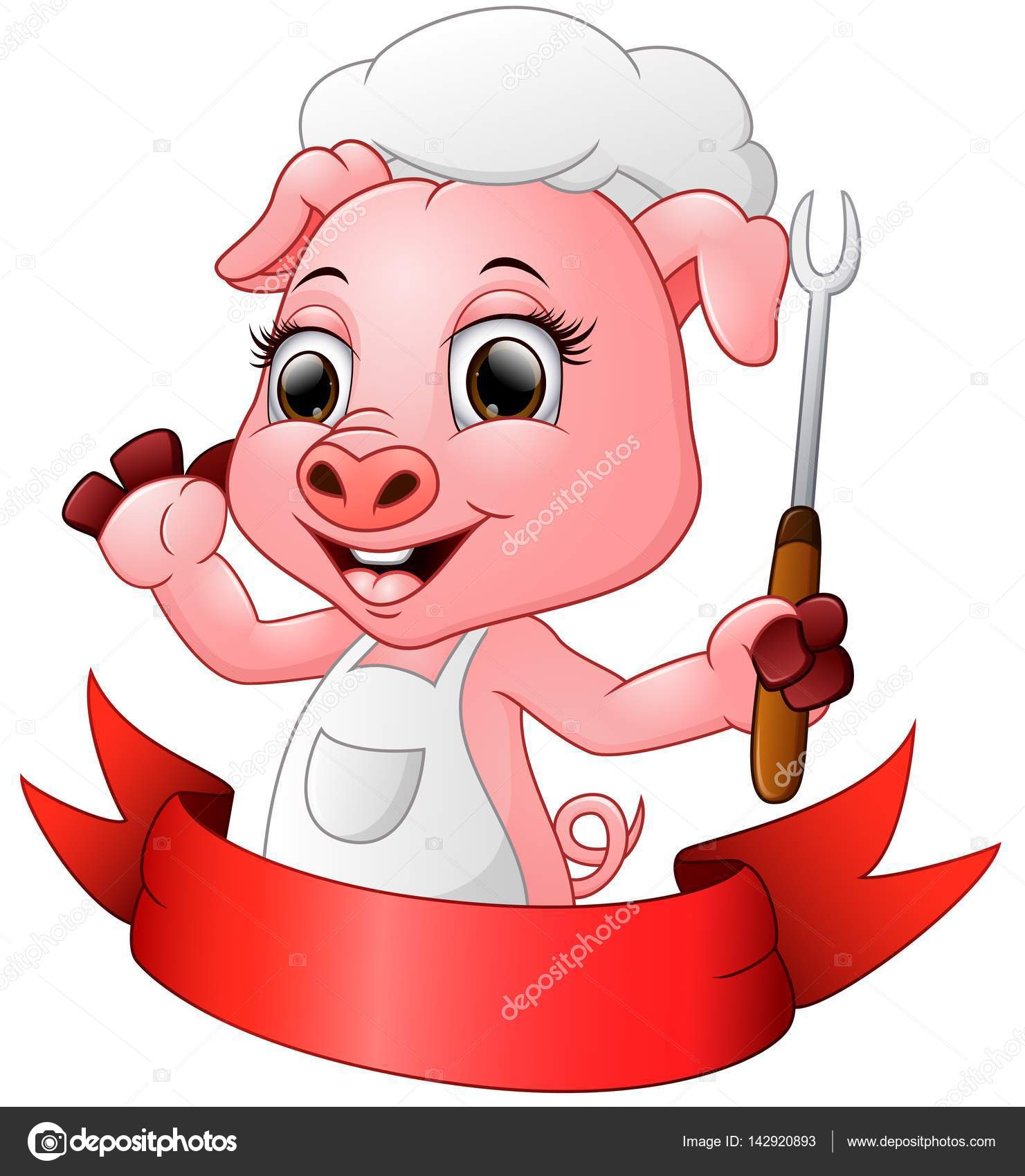Cute cartoon chef pig holding a fork Stock Vector Image by ©dualoro ...