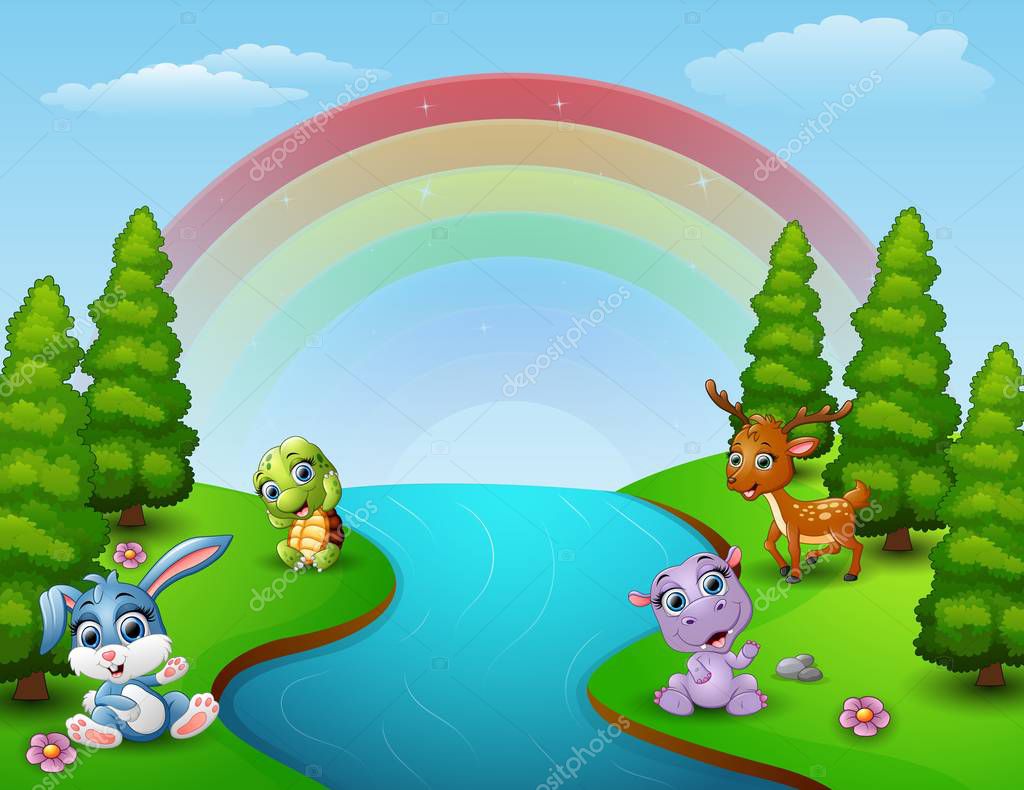 Dibujos animados animales divertidos colección por el río ilustración 2023