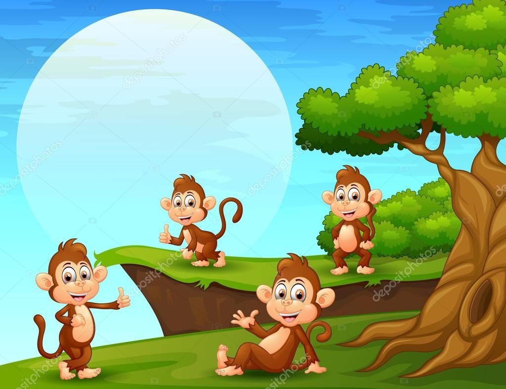 Monos de dibujos animados jugando cerca del acantilado 2022