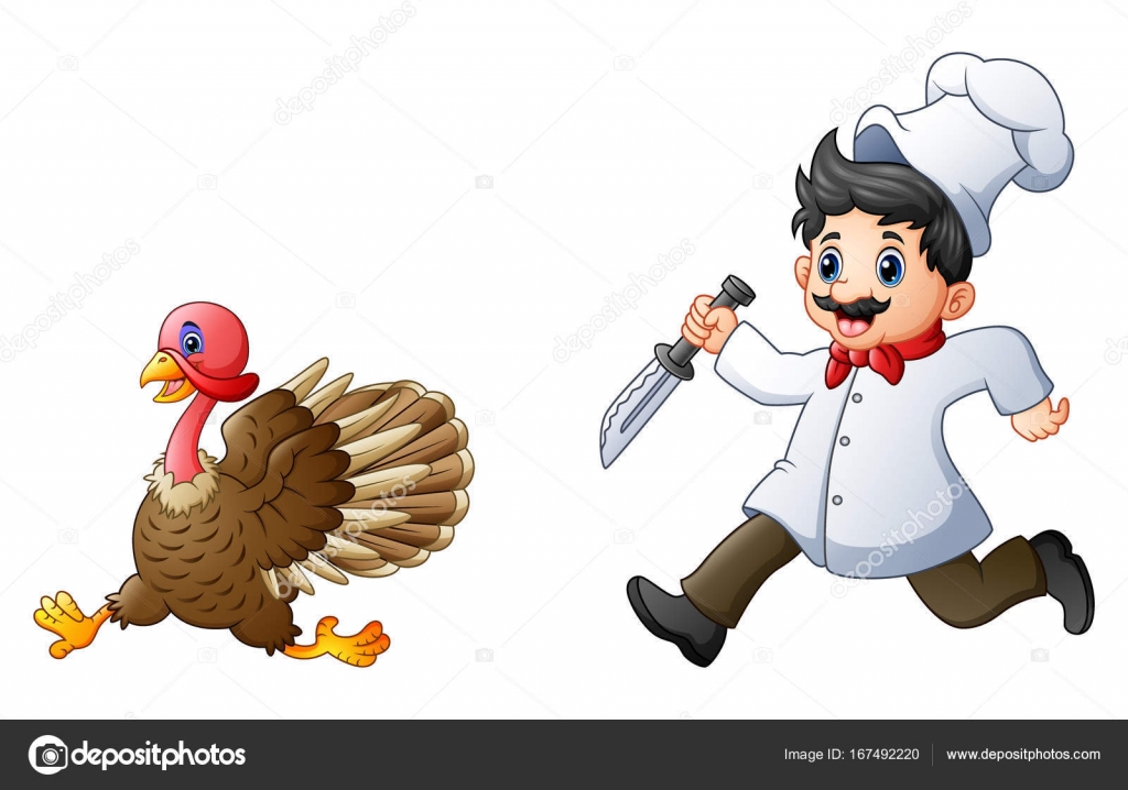Chef de dibujos animados persiguiendo un pavo Vector de stock ...