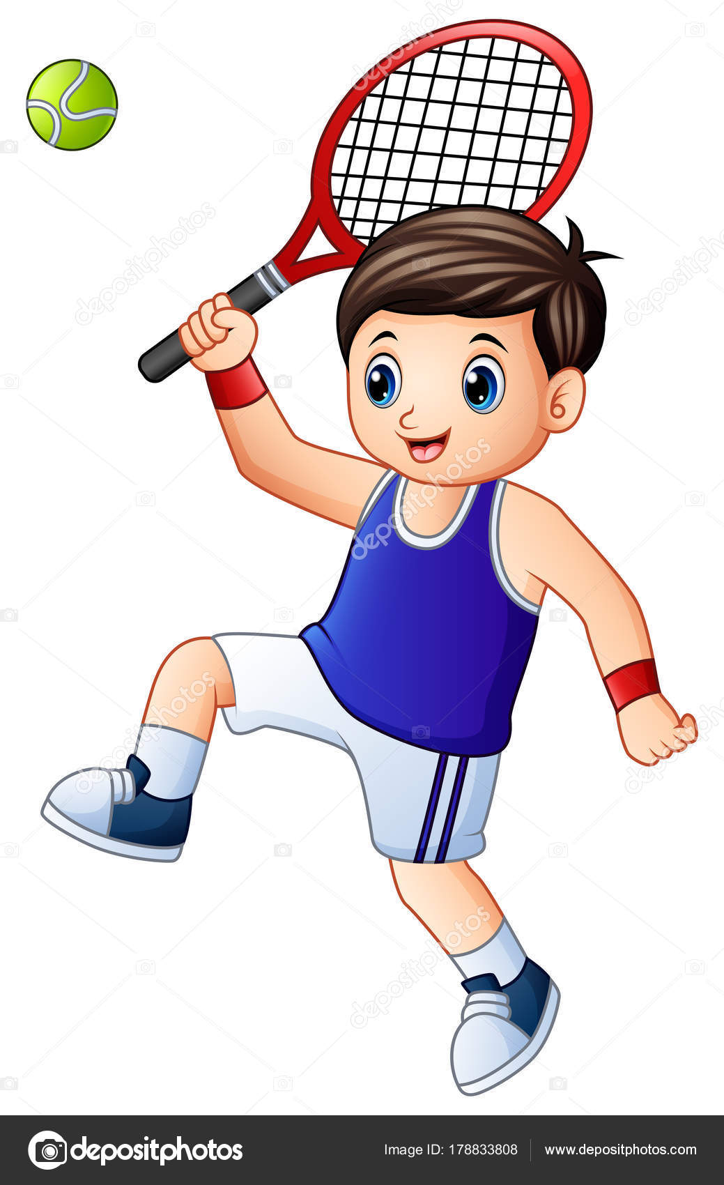 Ilustración Vectorial Del Joven Dibujos Animados Jugando Tenis Sobre ...