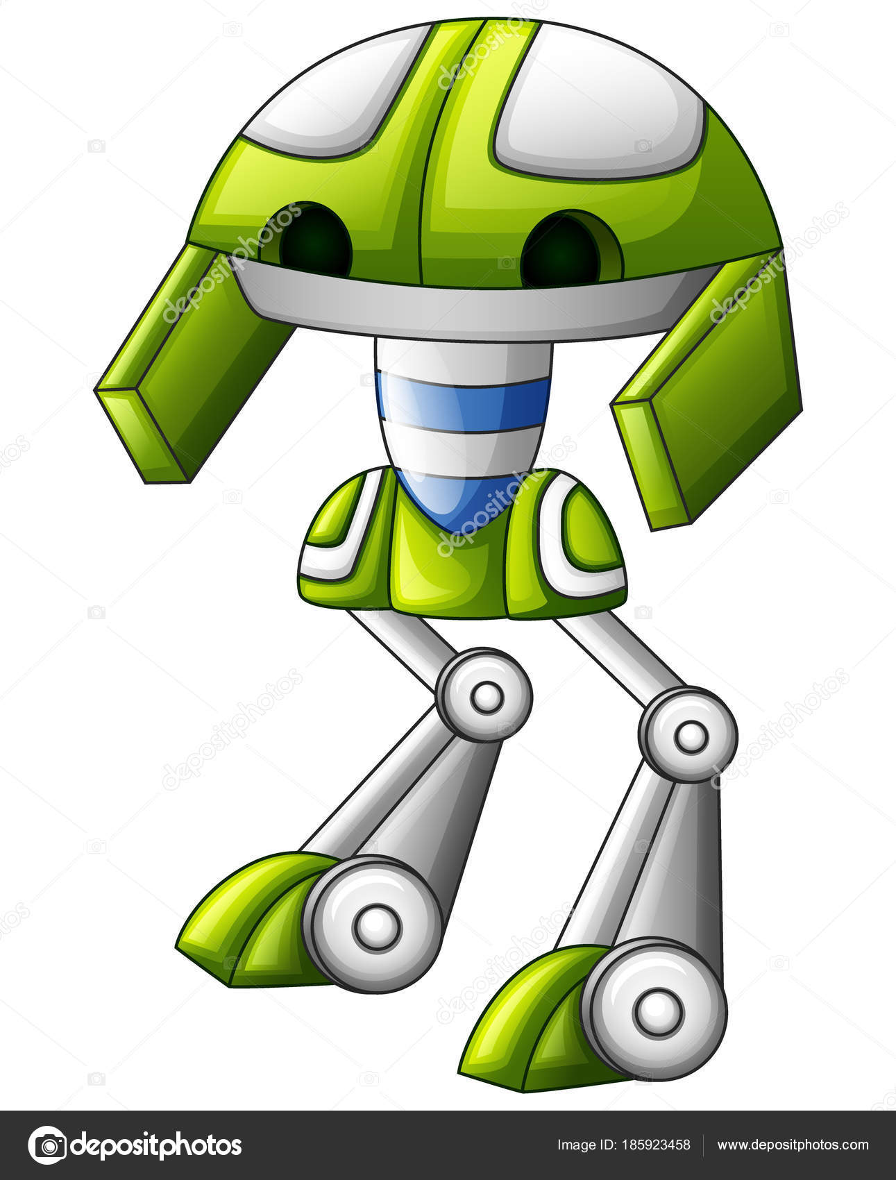 Vector Illustration Cute Robot Green Cartoon Isolated White Background ...