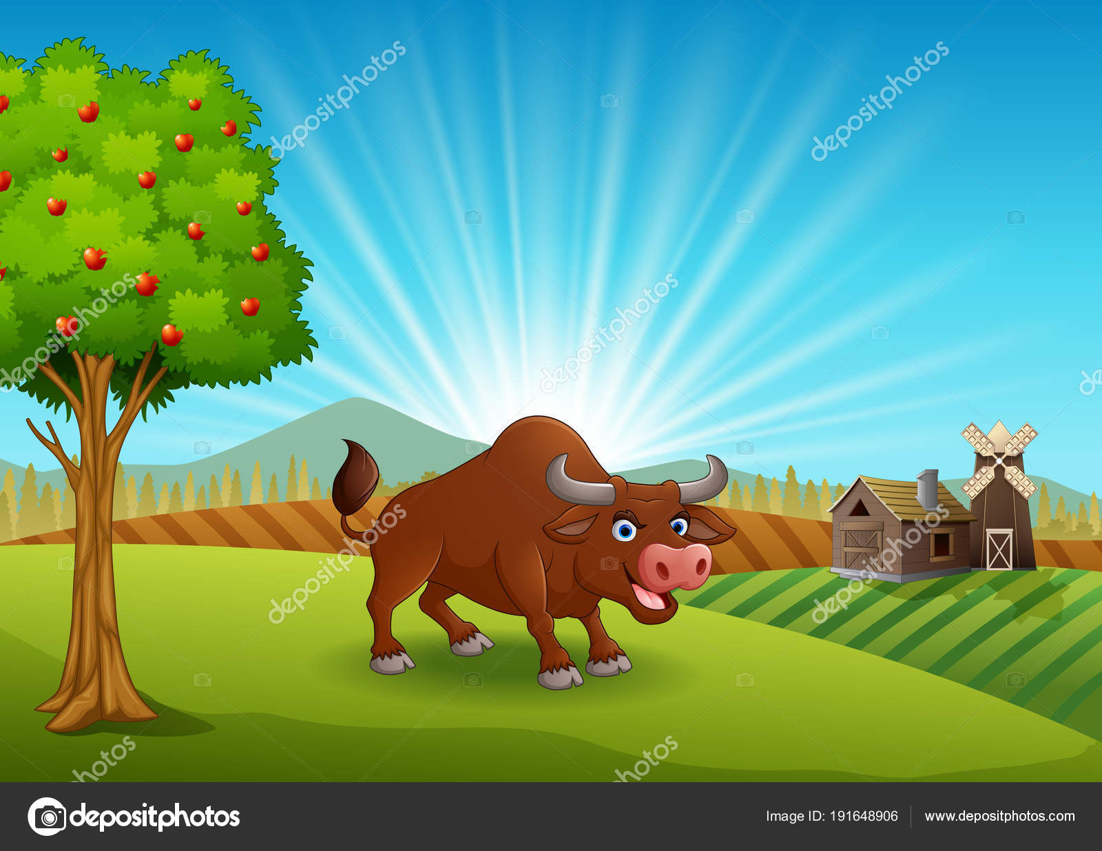Vector Illustration Bull Activity Farm Morning — Stock Vector © dualoro ...