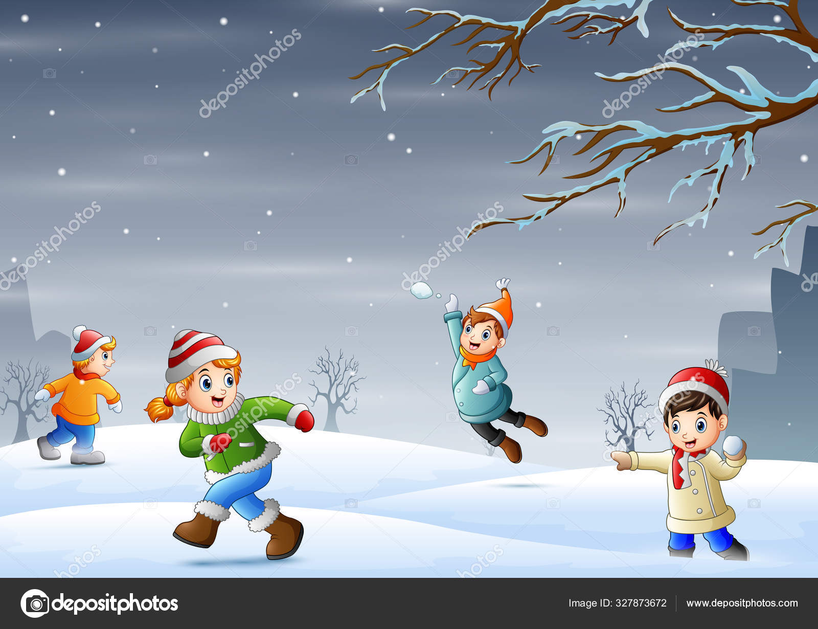 Cartoon Children Having Fun Snowy Outdoors Stock Vector by ©dualoro ...
