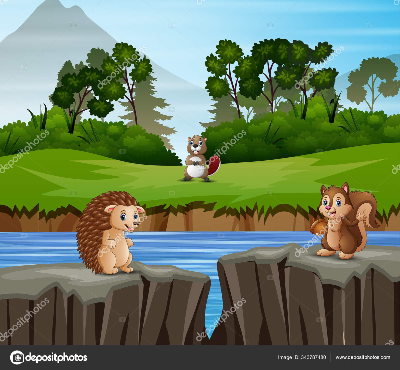 Animals Cartoon Playing Nature Background Stock Vector Image by ...