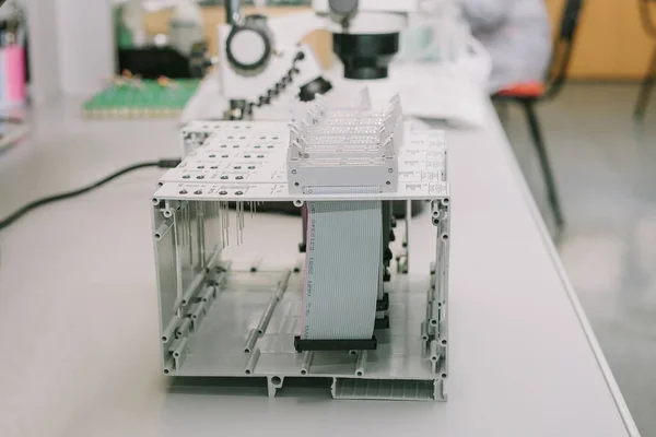 Microchip production factory. Technological process. Assembling the ...