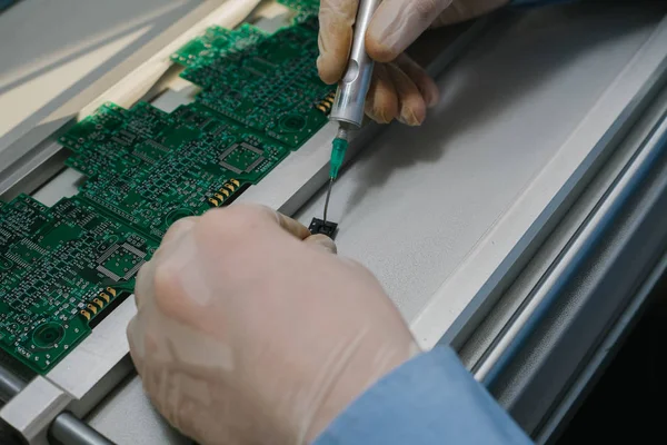 Microchip production factory. Technological process. Assembling the ...