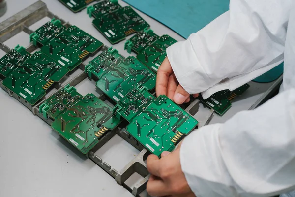 Microchip production factory. Technological process. Assembling the ...