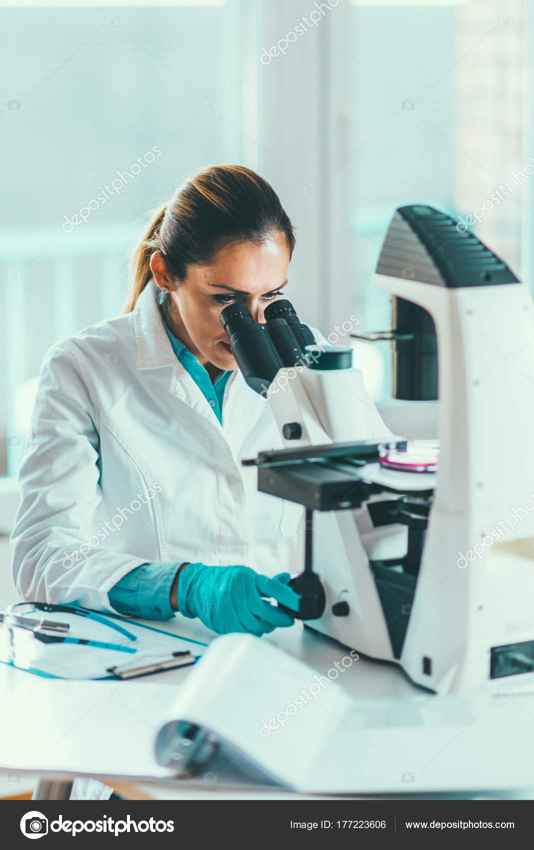 Female Chemist Lab Technician Researching Samples Laboratory Stock ...