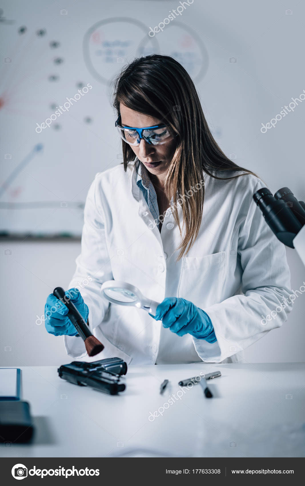 Forensic Science Lab Forensic Scientist Examining Gun Evidences — Stock ...