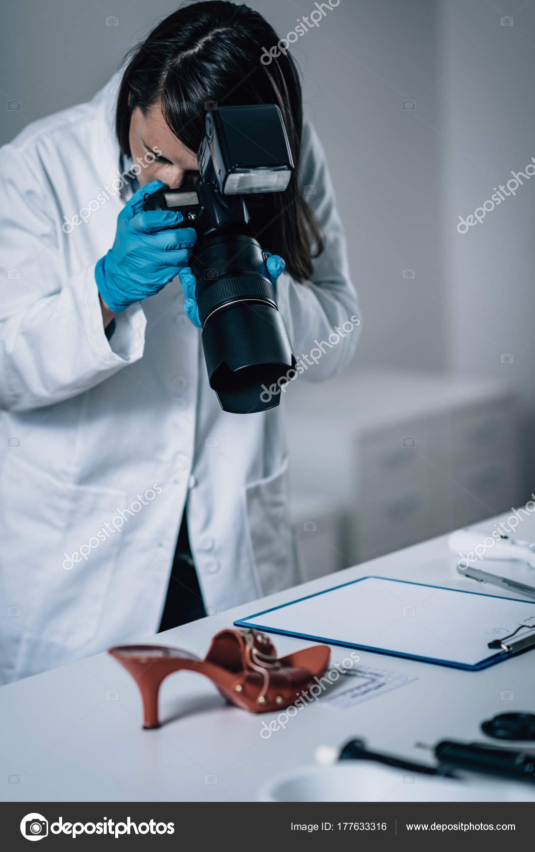 Forensic Science Lab Forensic Scientist Photographing Shoe Evidences ...