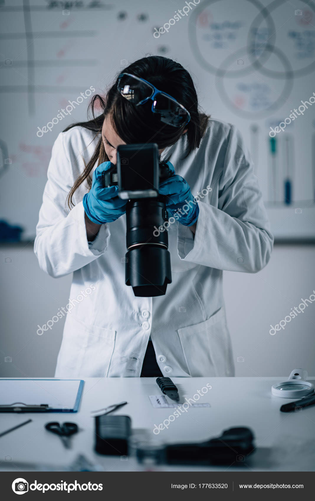 Forensic Science Lab Forensic Scientist Photographing Knife Blood ...