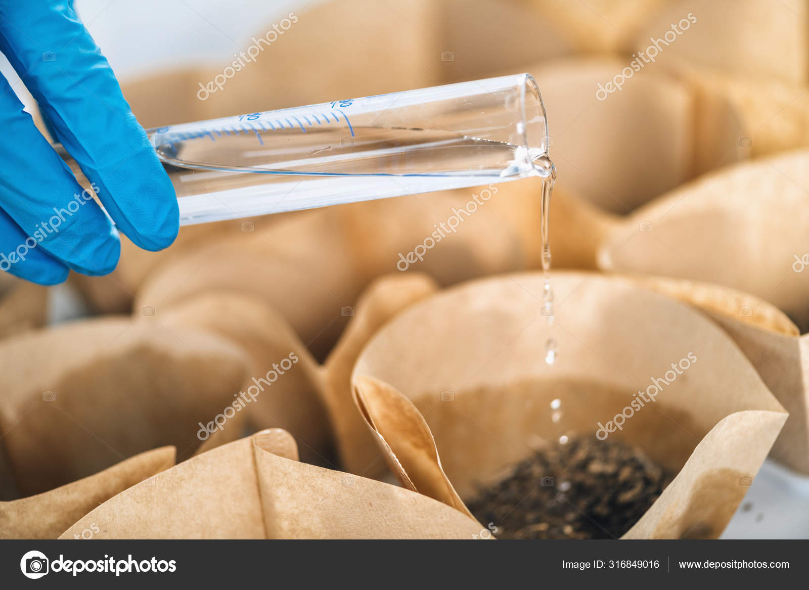 Soil Testing Close Biologist Pouring Water Containers Soil Samples ...