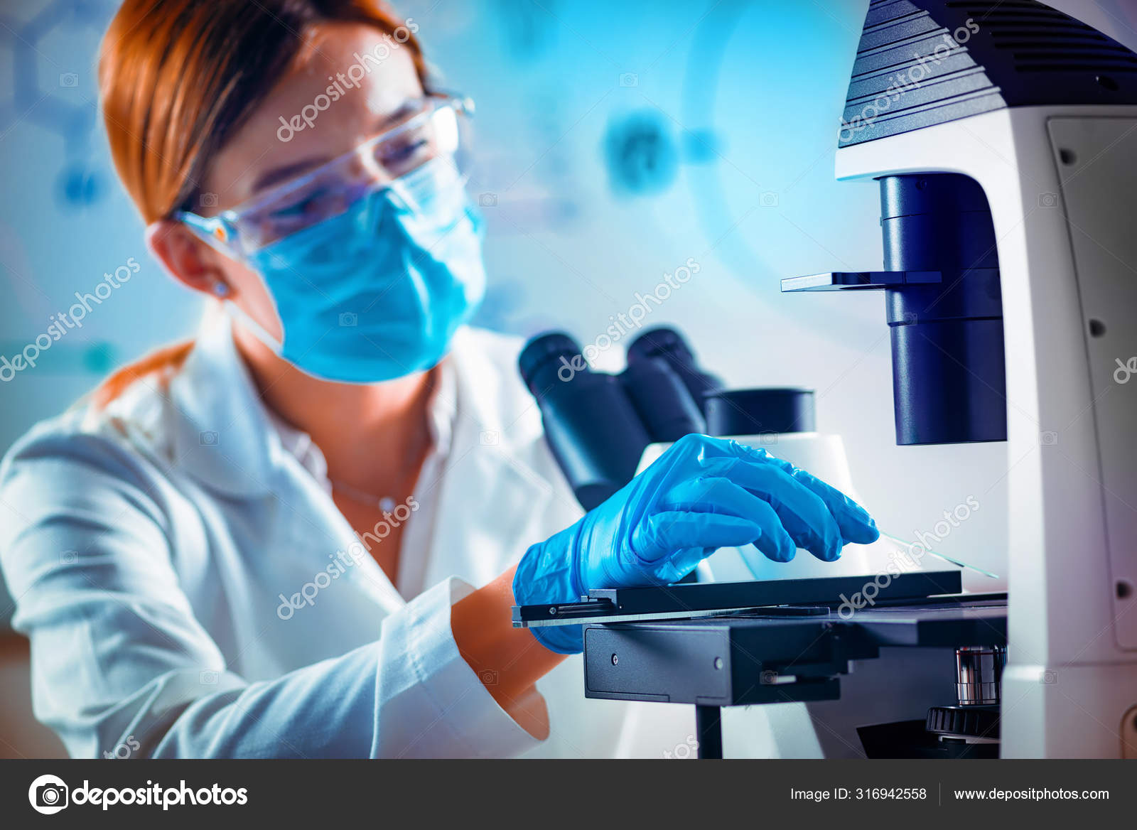Life Science Research Placing Sample Microscope Stock Photo by ...