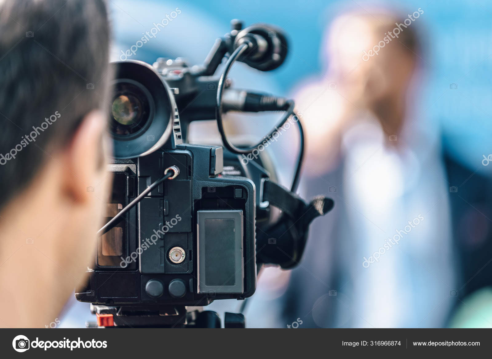 Media Event Outdoors Cameraman Recording Well Dressed Male Speakers ...