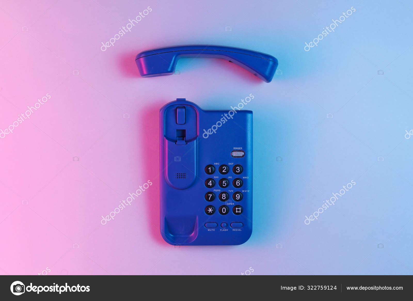 Wireless Office Phone Handset Neon Light Top View — Stock Photo ...