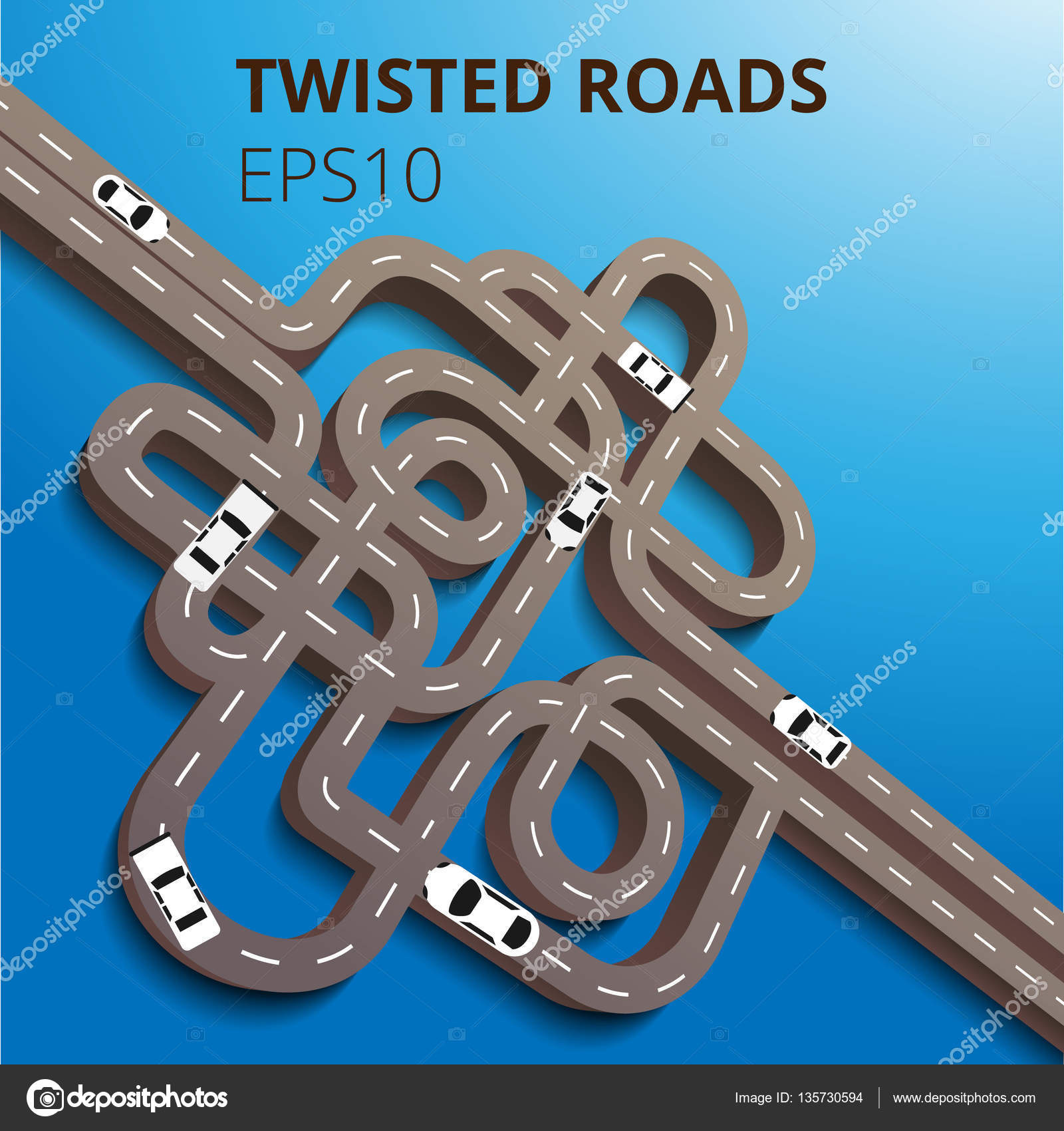 Vector illustration with twisted roads and a lot of cars. Picture for ...