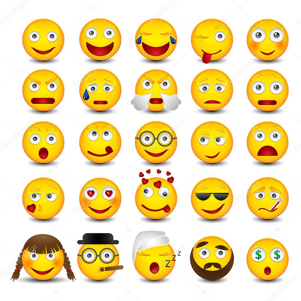 Conjunto de emoticonos, aislado sobre fondo blanco Vector de stock por ...