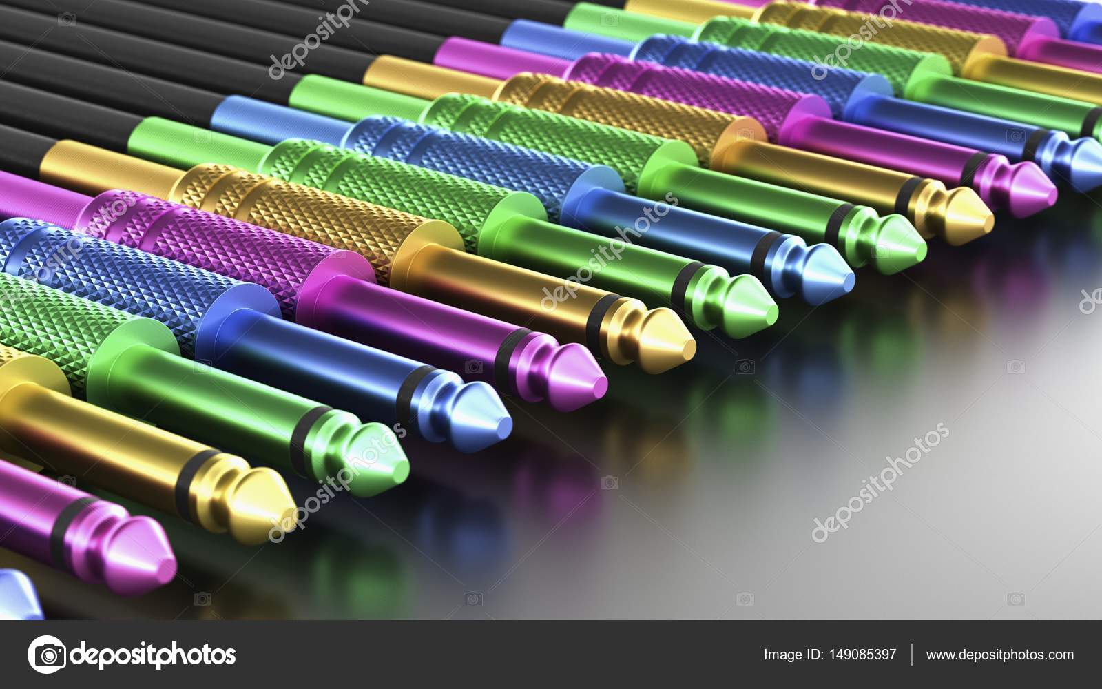 Neat Array of Colourful 6mm Audio Jacks on a Reflective Surface Stock ...