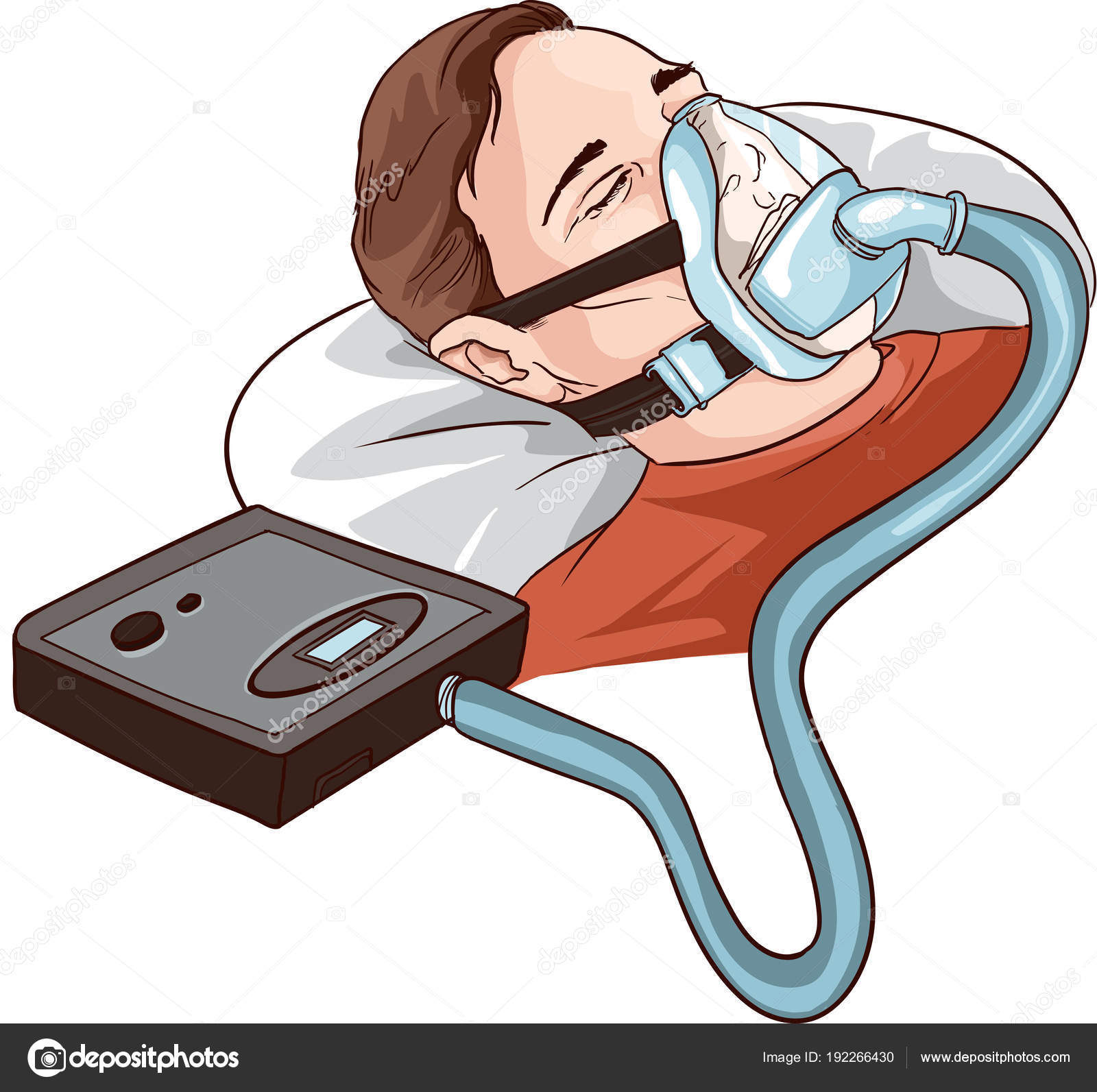 Young Man Lying On Bed With Sleeping Apnea And CPAP Stock Vector Image ...