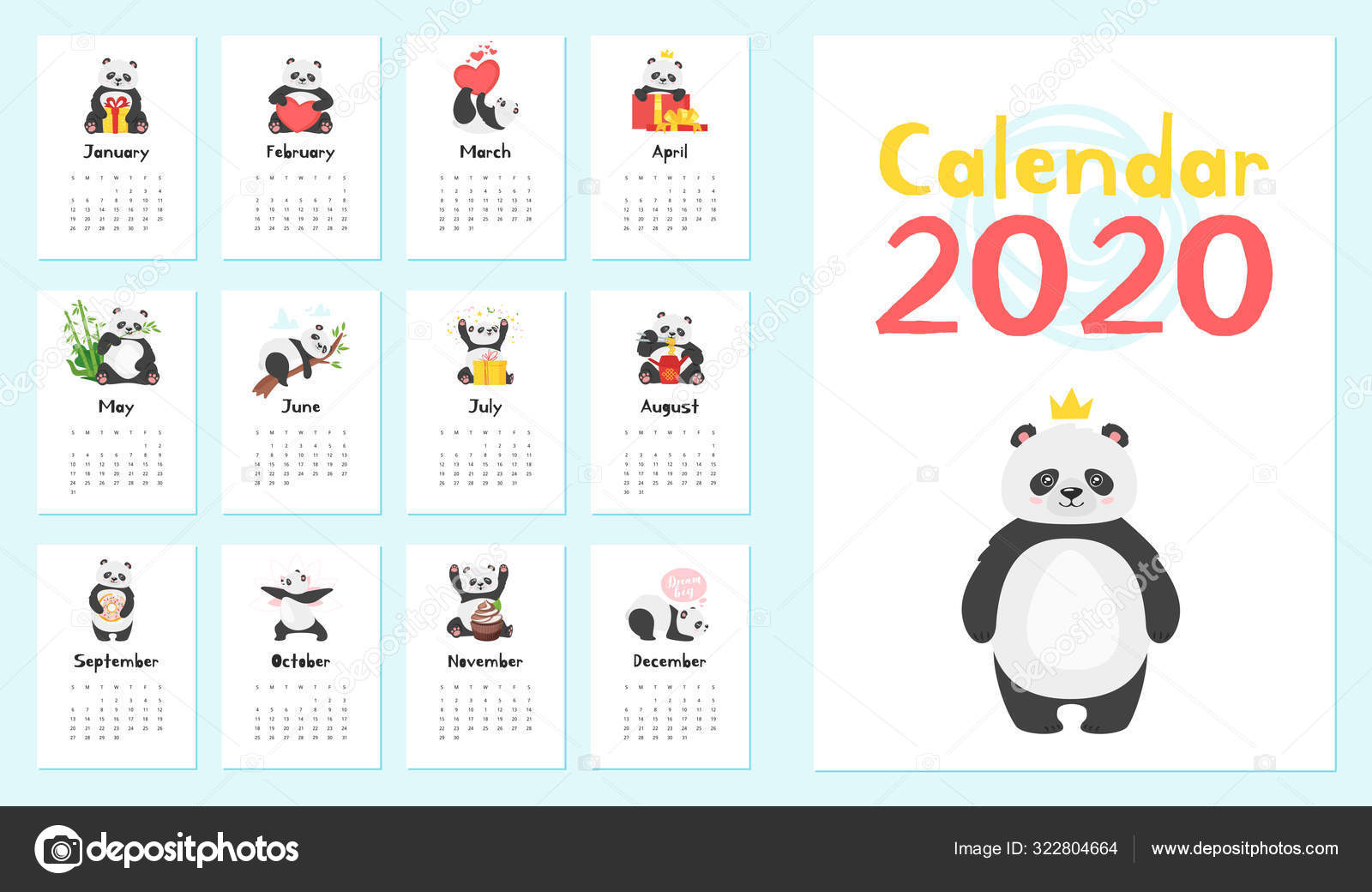 Panda calendario vector plantillas conjunto Stock Vector by ...