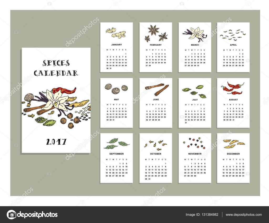 Hand drawn calendar for spices Stock Vector by ©WINS86 131384982