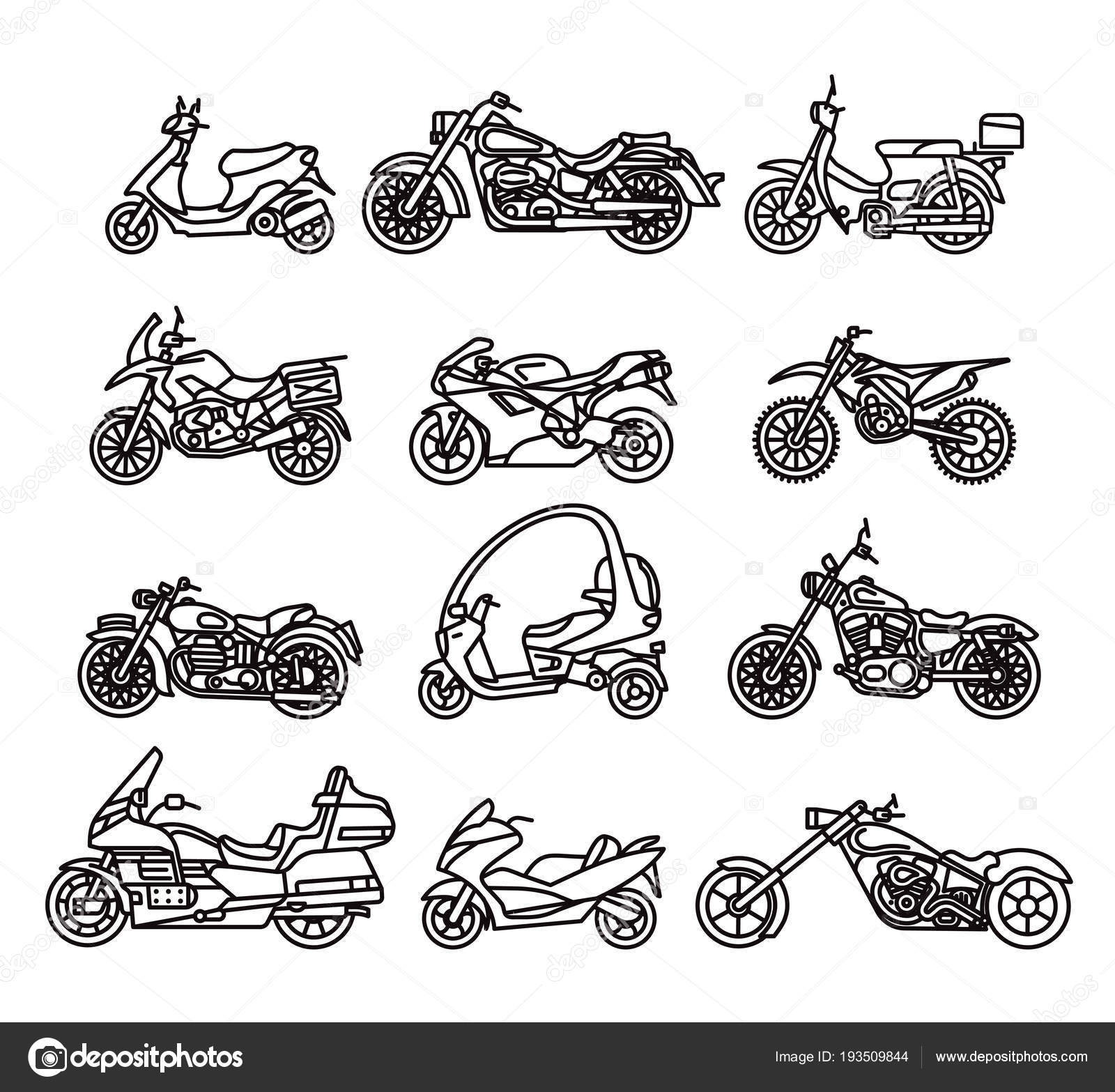 Set Different Hand Drawn Motorcycles Doodle Style Vector Isolated Stock ...