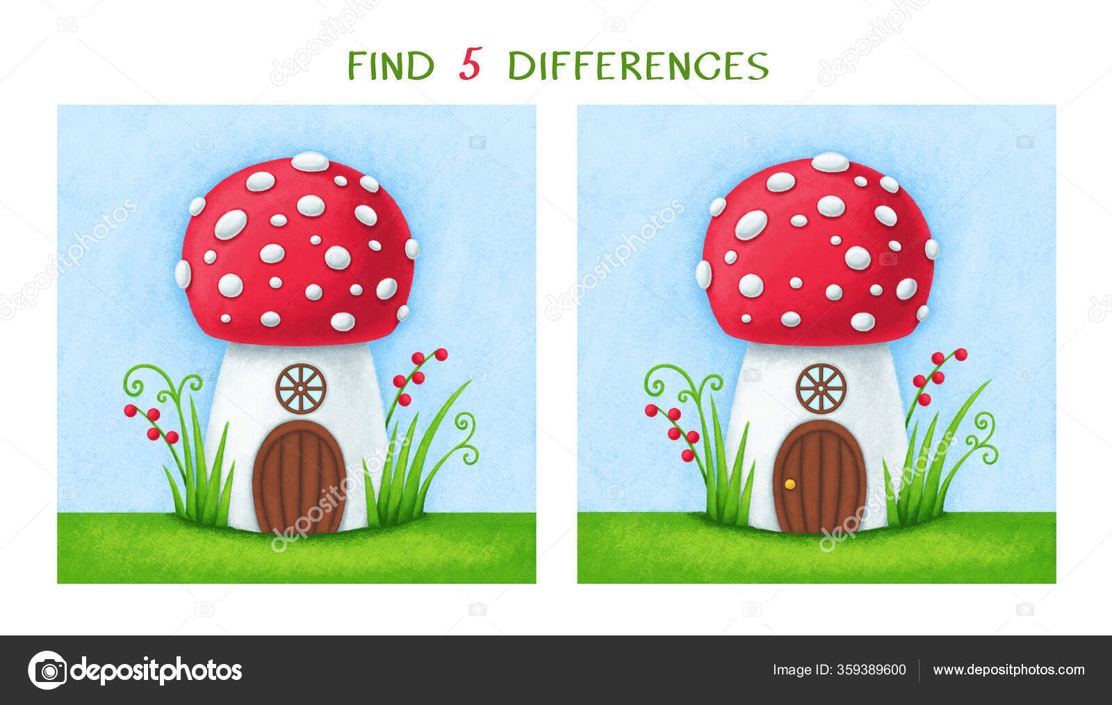 Find Five Differences Simple Educational Game Kids Digital Illustration ...