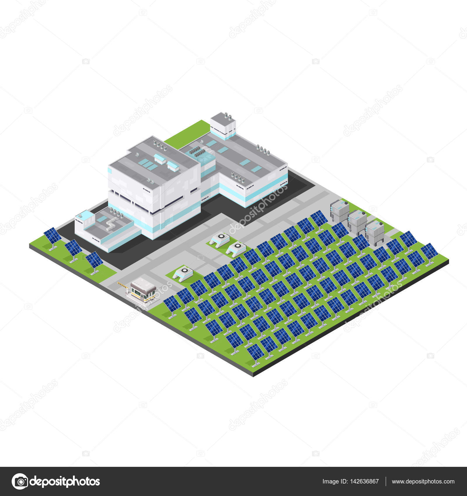 Isometric modern solar power plant. — Stock Vector © grimgram #142636867