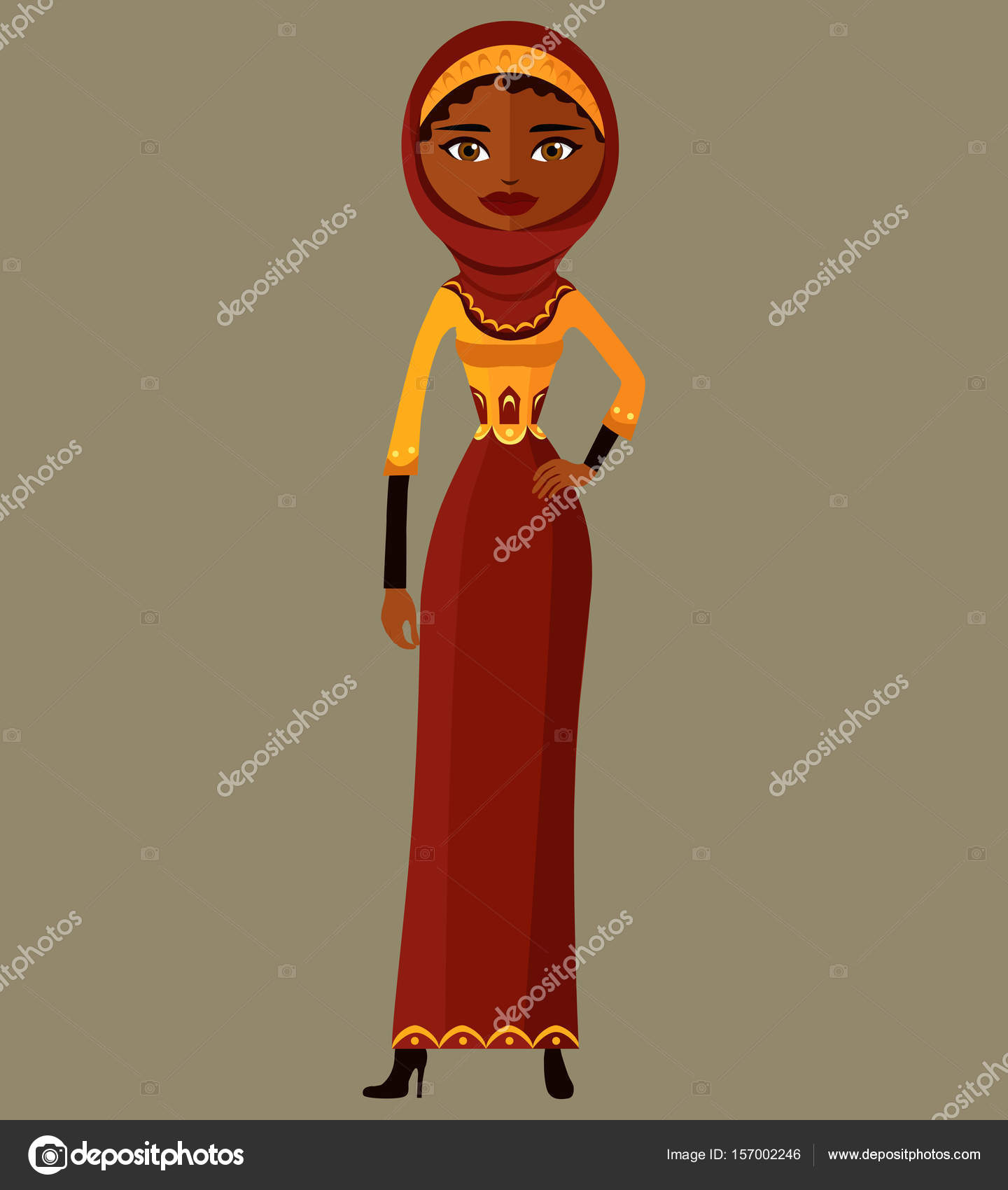 Cartoon arab saudi lady in traditional dress flat vector illustration ...