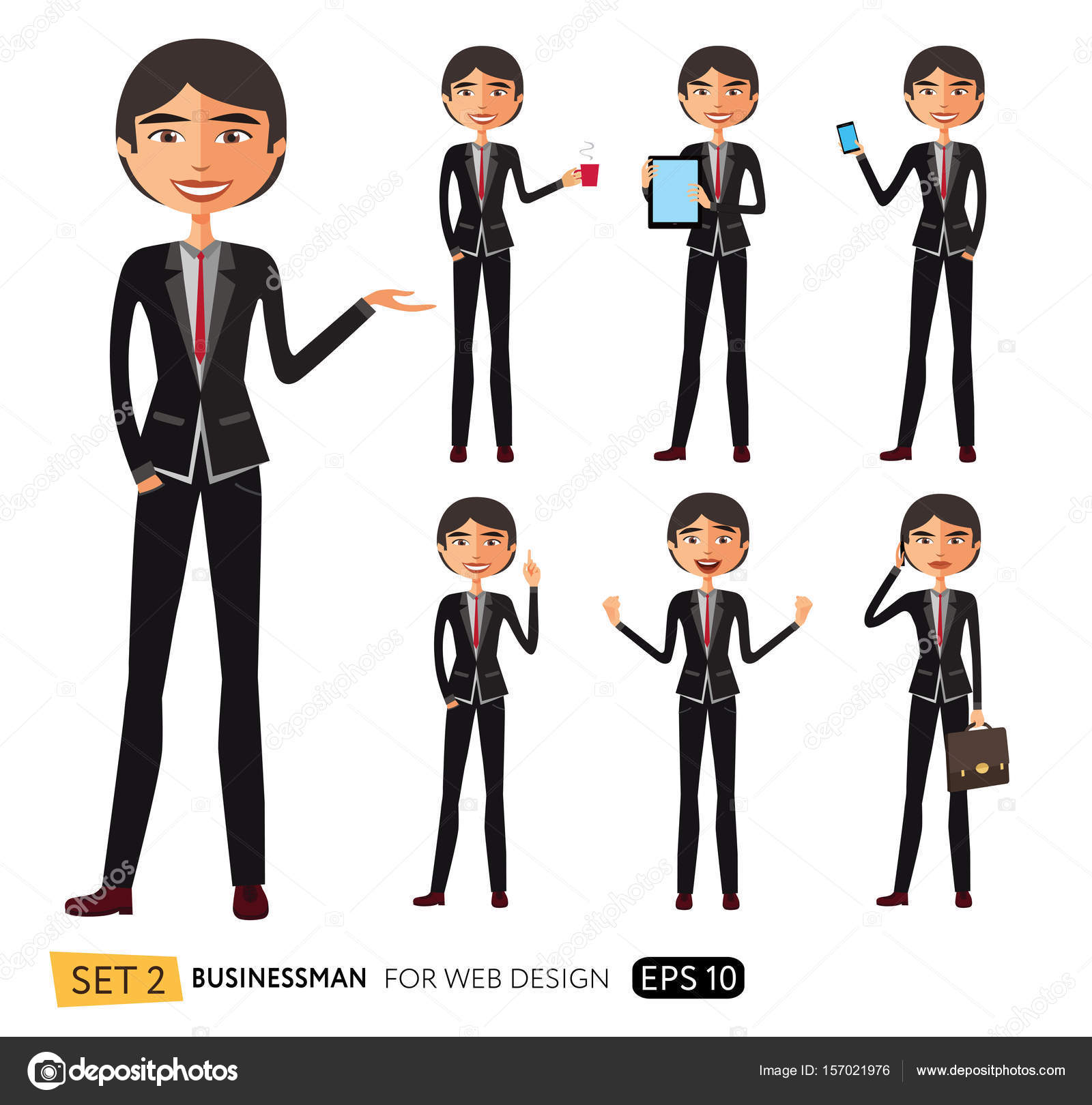 Businessman asian character vector set on white background. Hand Stock ...