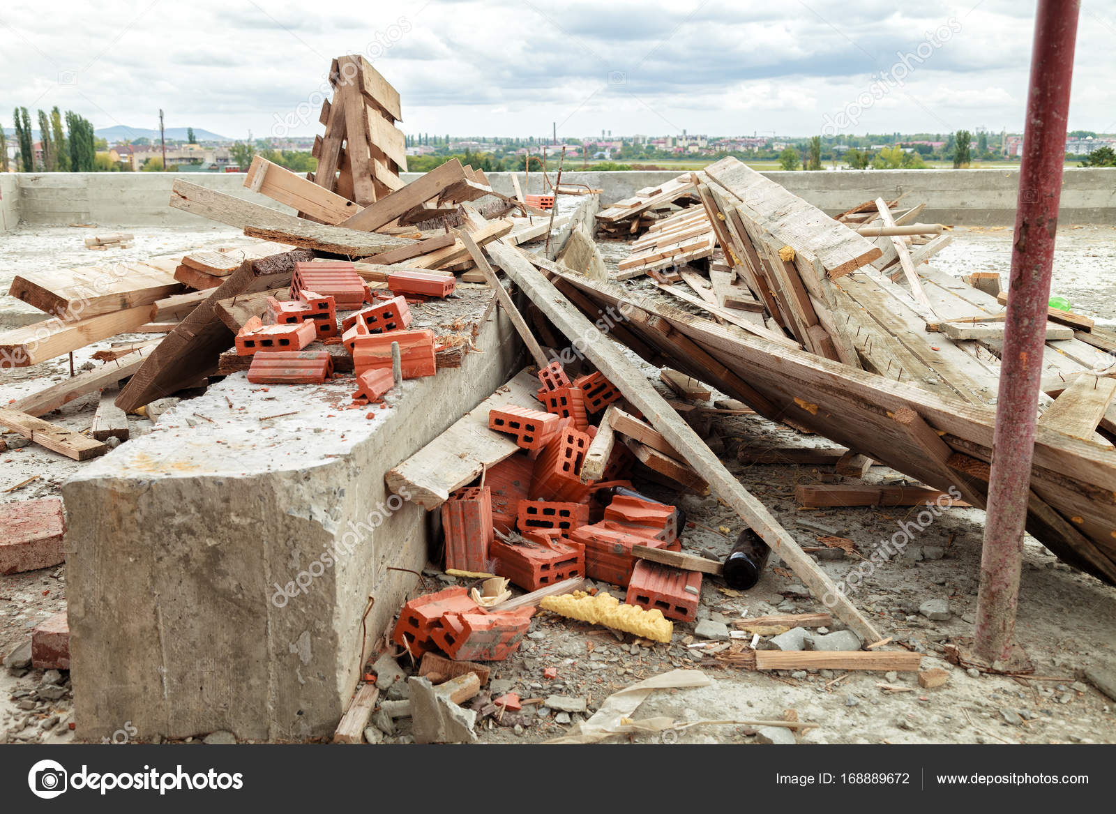 Construction waste on the roof of the house under construction Stock ...