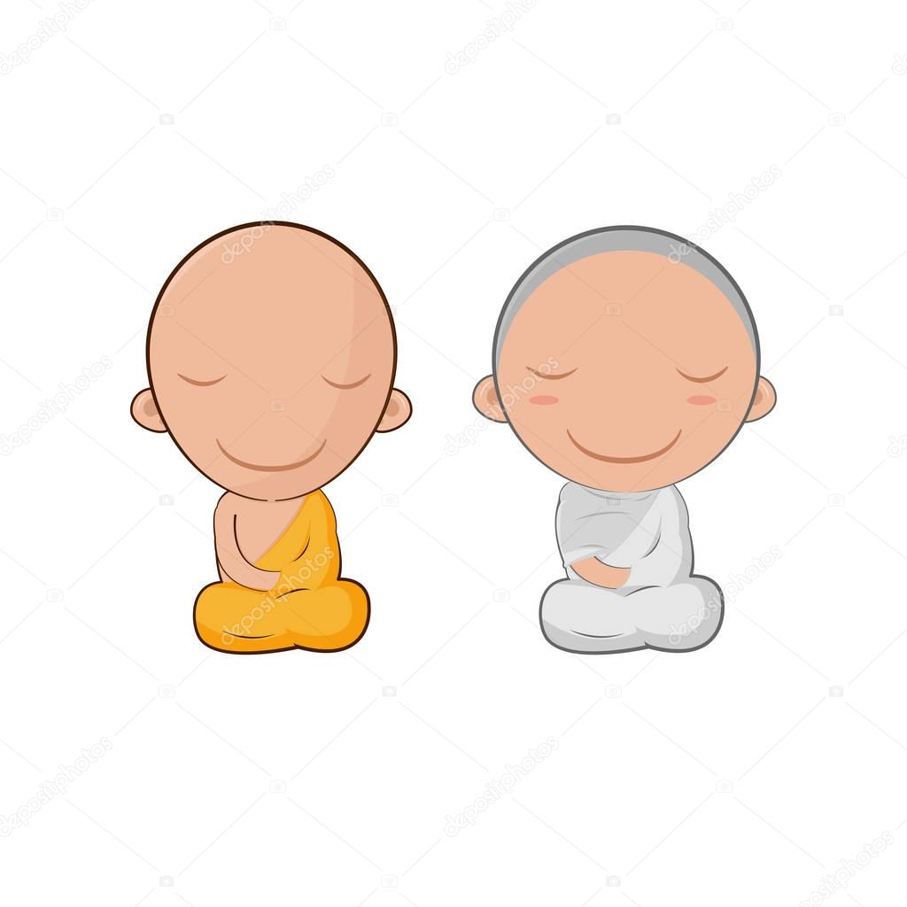 Vector de símbolo de dibujos animados monje lindo de Asia 2024